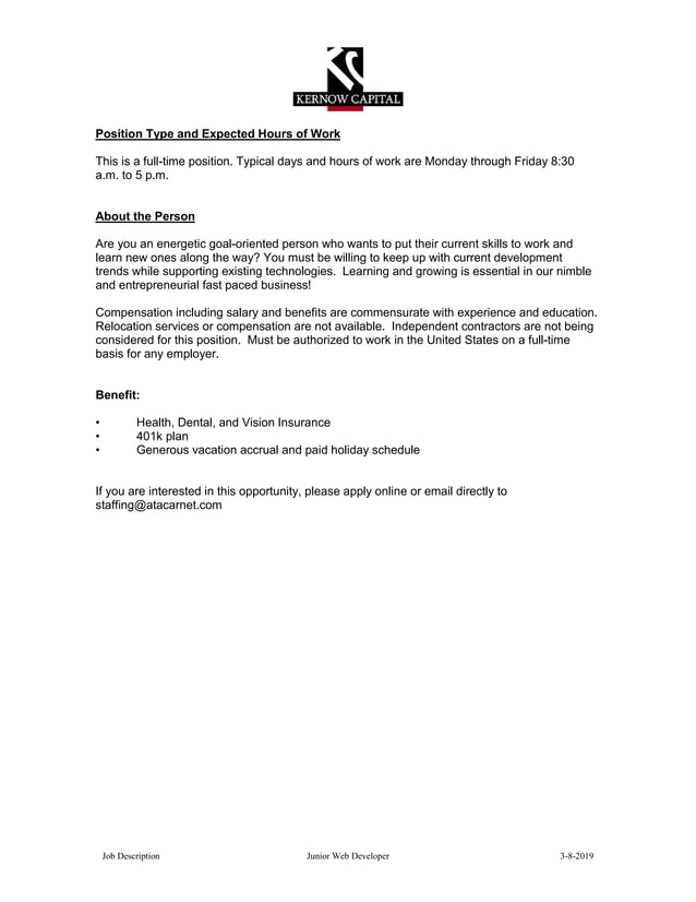 Needed - Junior Web Developer! | PDF