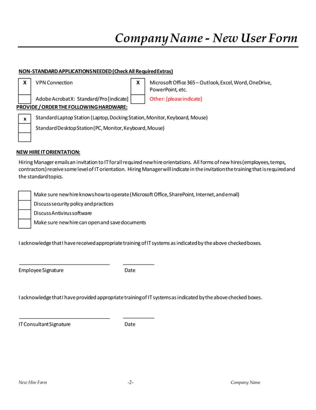 New Hire IT Request Form | PDF