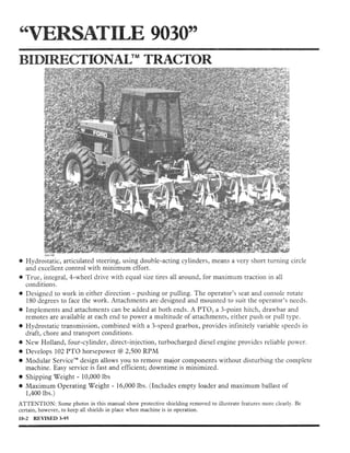 New Holland 9030 Bidirectional™ Tractor Operator’s Manual Instant ...