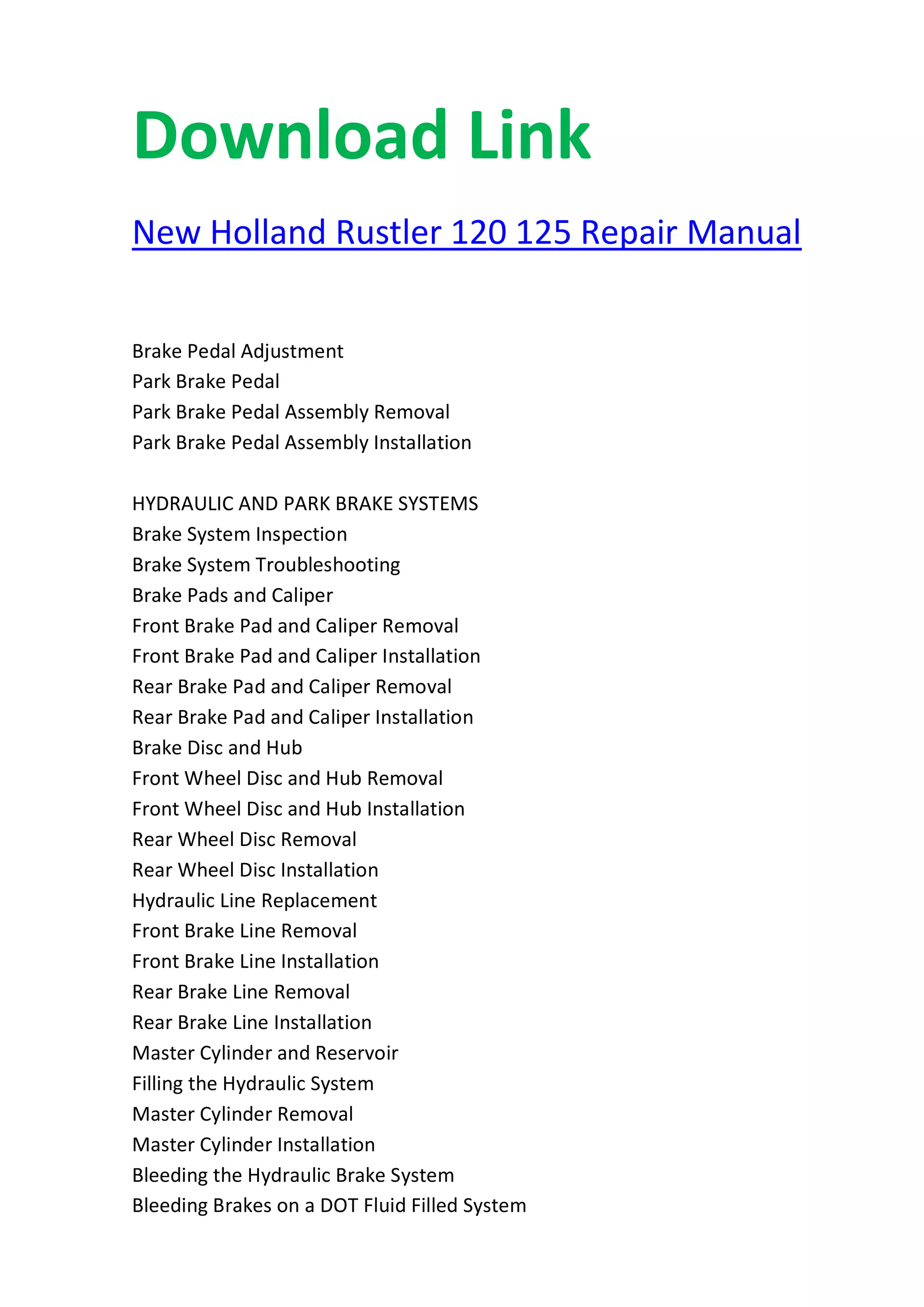 New Holland Rustler 120 125 Repair Manual | PDF