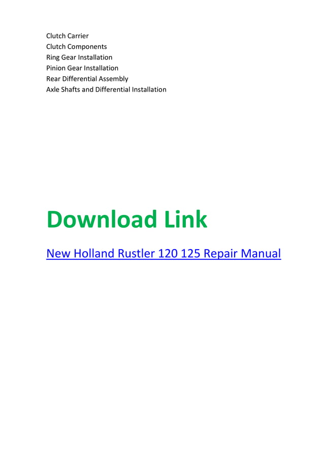 New Holland Rustler 120 125 Repair Manual | PDF