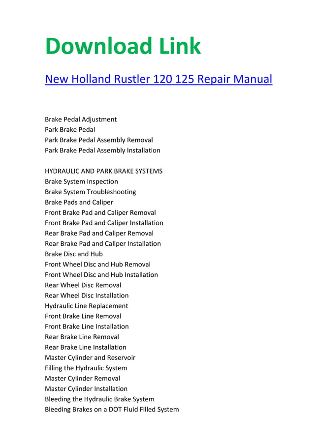 New Holland Rustler 120 125 Repair Manual | PDF