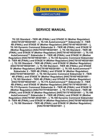 New Holland T6.145 Dynamic Command STAGE IV Tractor Service Repair ...