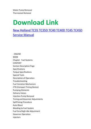 New Holland TC35 TC35D TC40 TC40D TC45 TC45D Manual | PDF