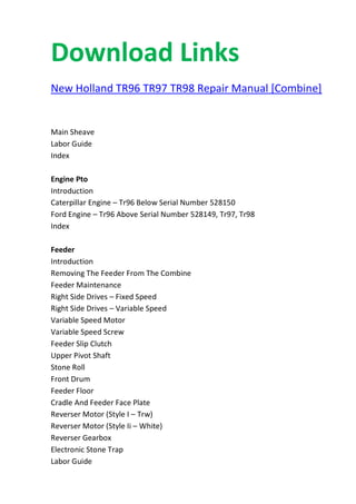 New Holland TR96 TR97 TR98 Manual | PDF