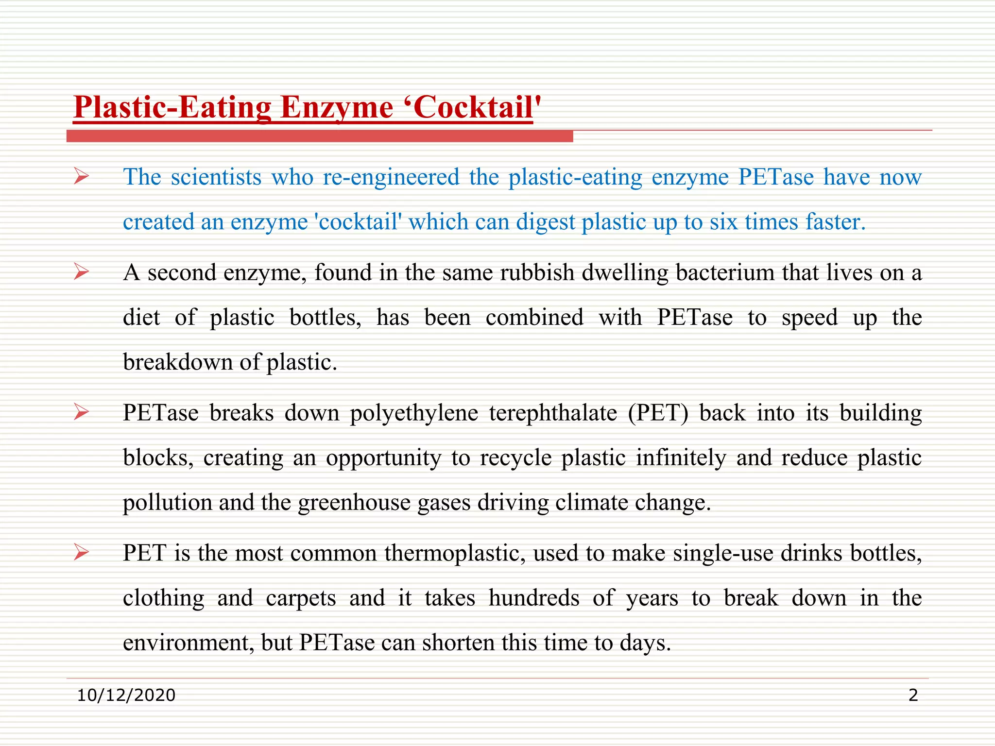 New hope for Plastic Waste Plastic-Eating Enzyme ‘Cocktail' | PDF