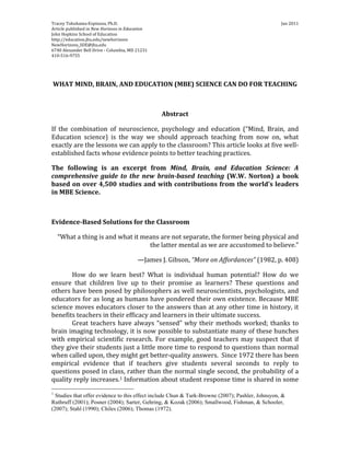 What Mind, Brain and Education can do for Teaching. By Tracey Tokuhama ...