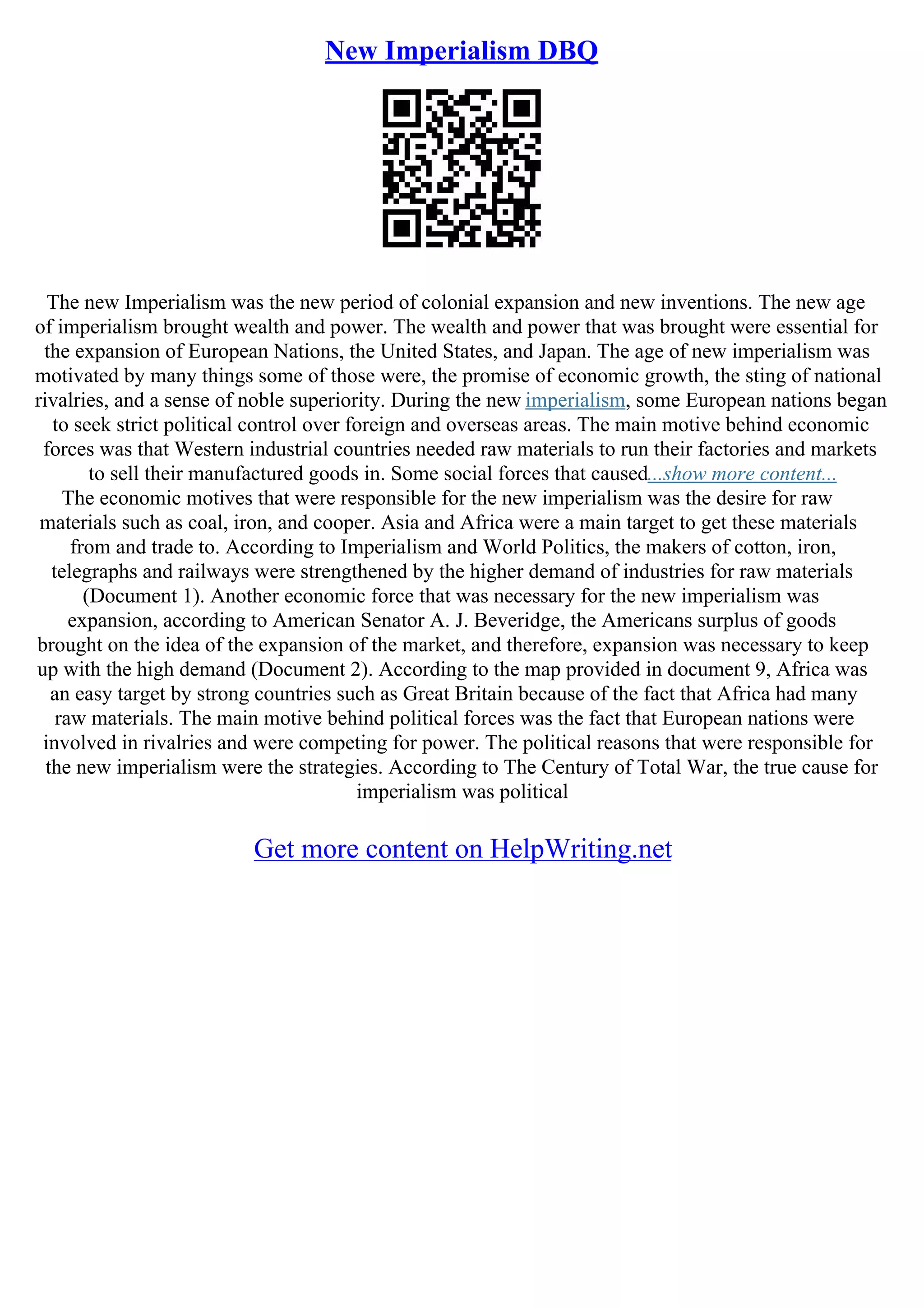 New Imperialism Essay | PDF