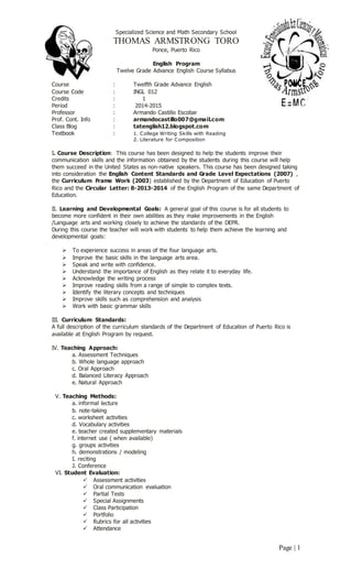 New ingl 12 syllabus | DOCX