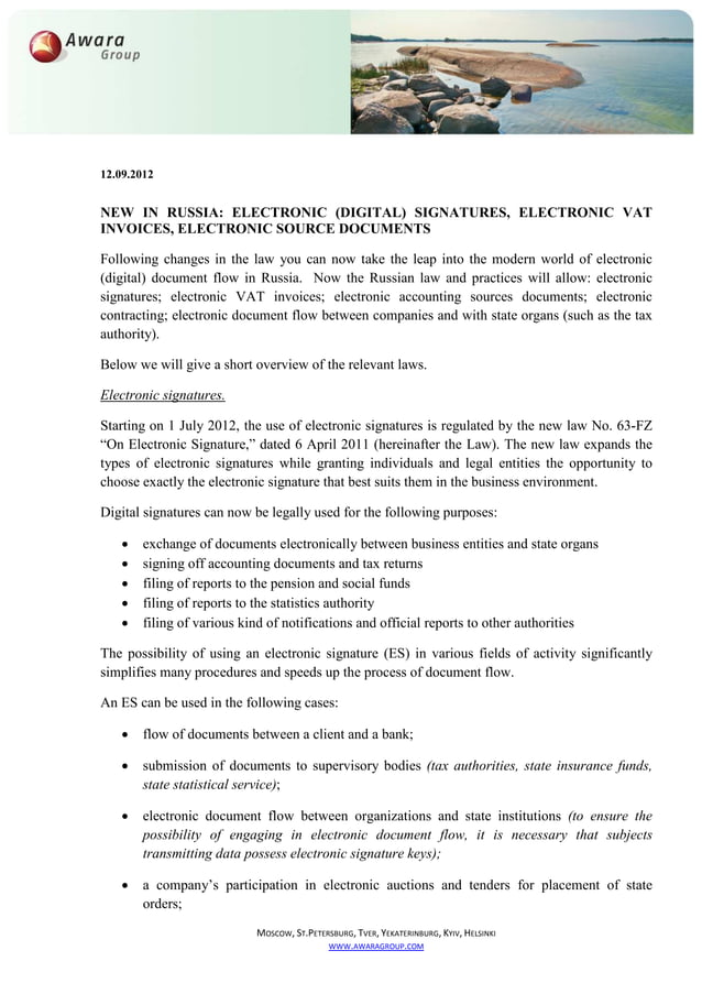 New in russia electronic (digital) signatures, electronic vat invoices ...
