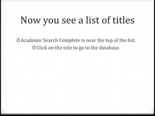 Using Academic Search Complete Database | PPTX