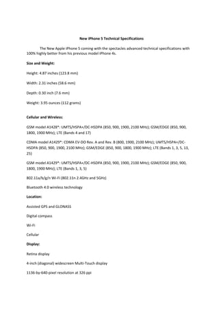 New i phone 5 technical specifications | PDF