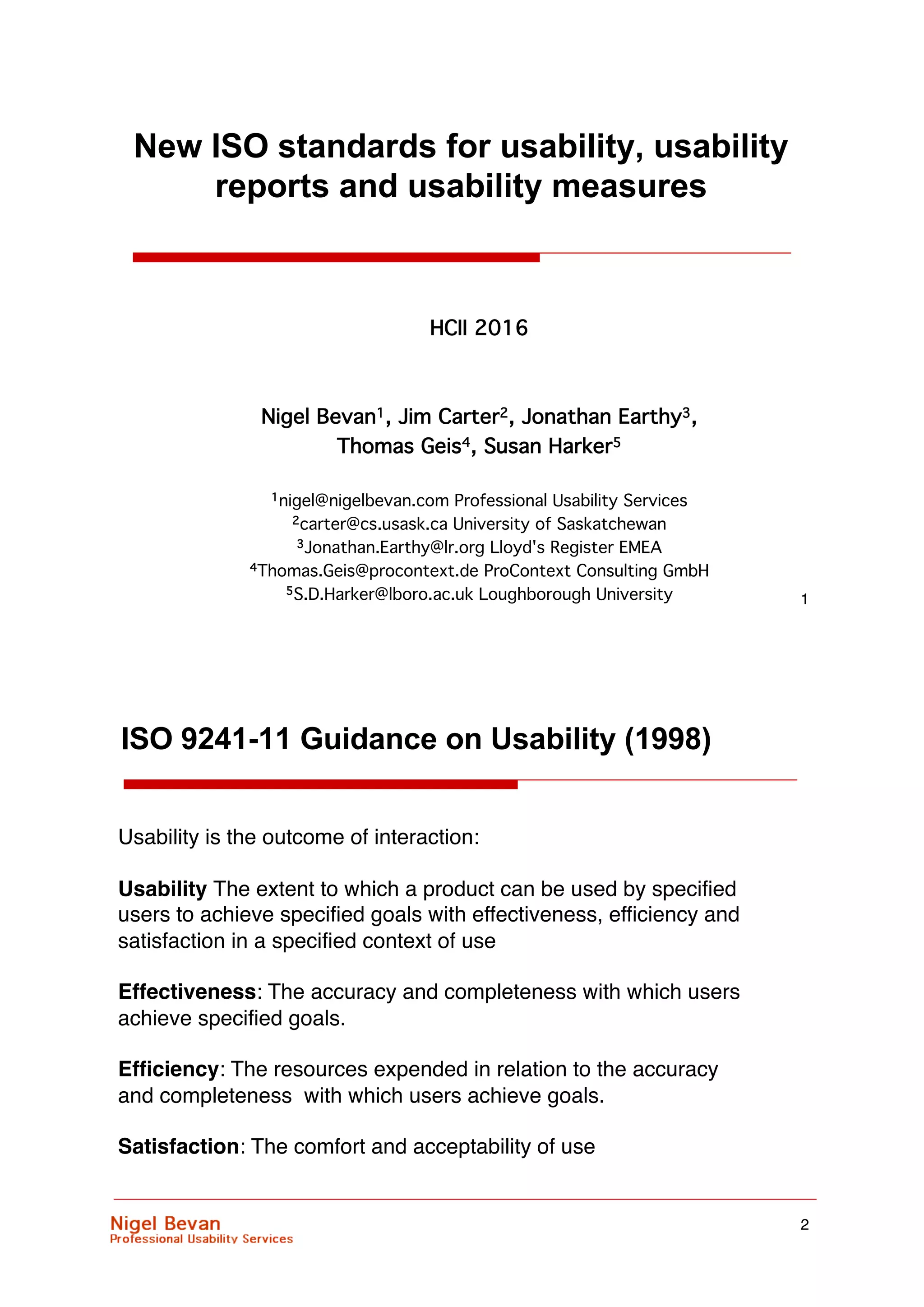 New ISO standards for usability, usability reports and usability ...