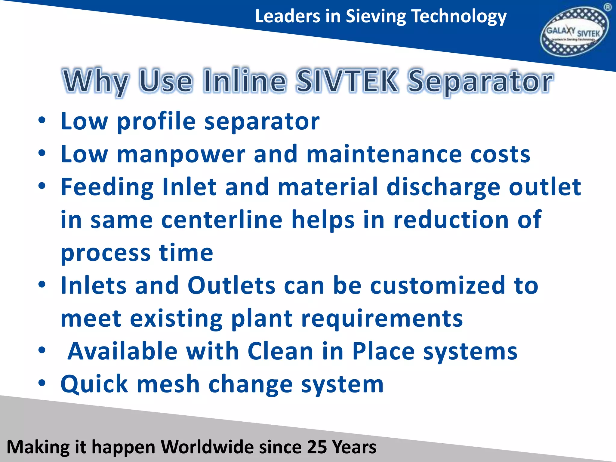 Improve your efficiency and capacity with Sivtek Low Profile Separator ...