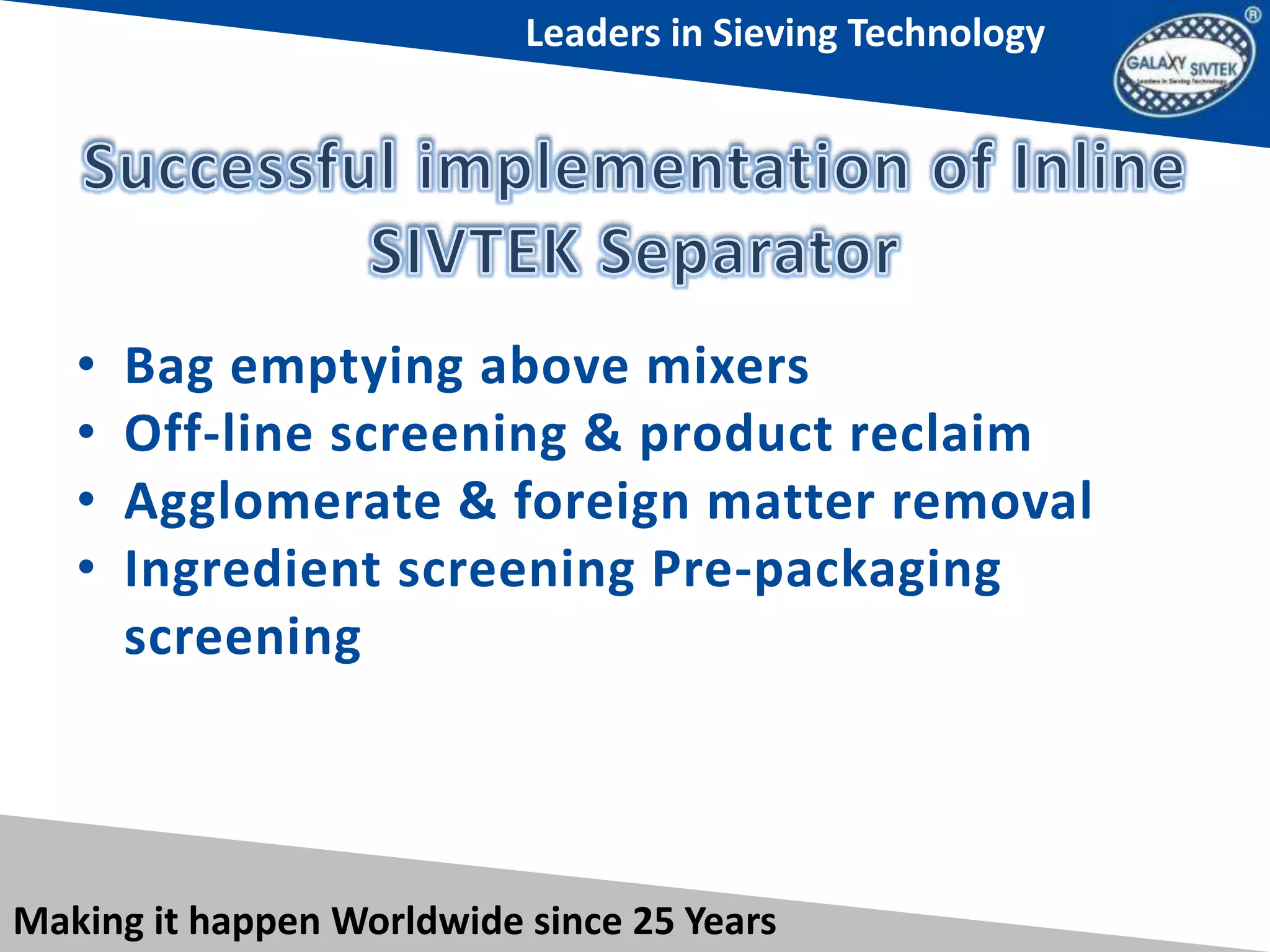 Improve your efficiency and capacity with Sivtek Low Profile Separator ...