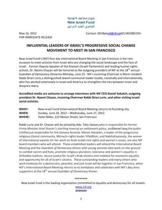 New Israel Fund (NIF) Press Release 5.16.12 | Non-Profit Organizations ...
