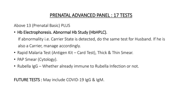 Common Lab Investigations in pregnancy specific to each Trimester ...