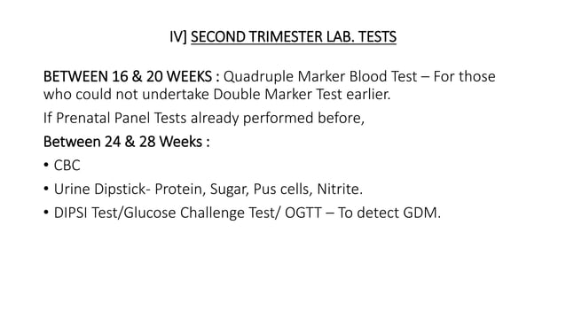 Common Lab Investigations in pregnancy specific to each Trimester ...