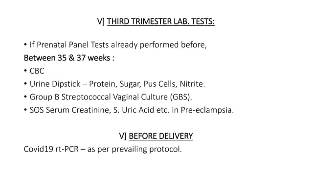 Common Lab Investigations in pregnancy specific to each Trimester ...