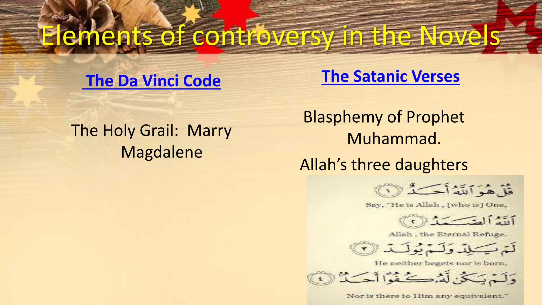 Religious controversy in The Da Vinci Code and The Satanic Verses | PPTX
