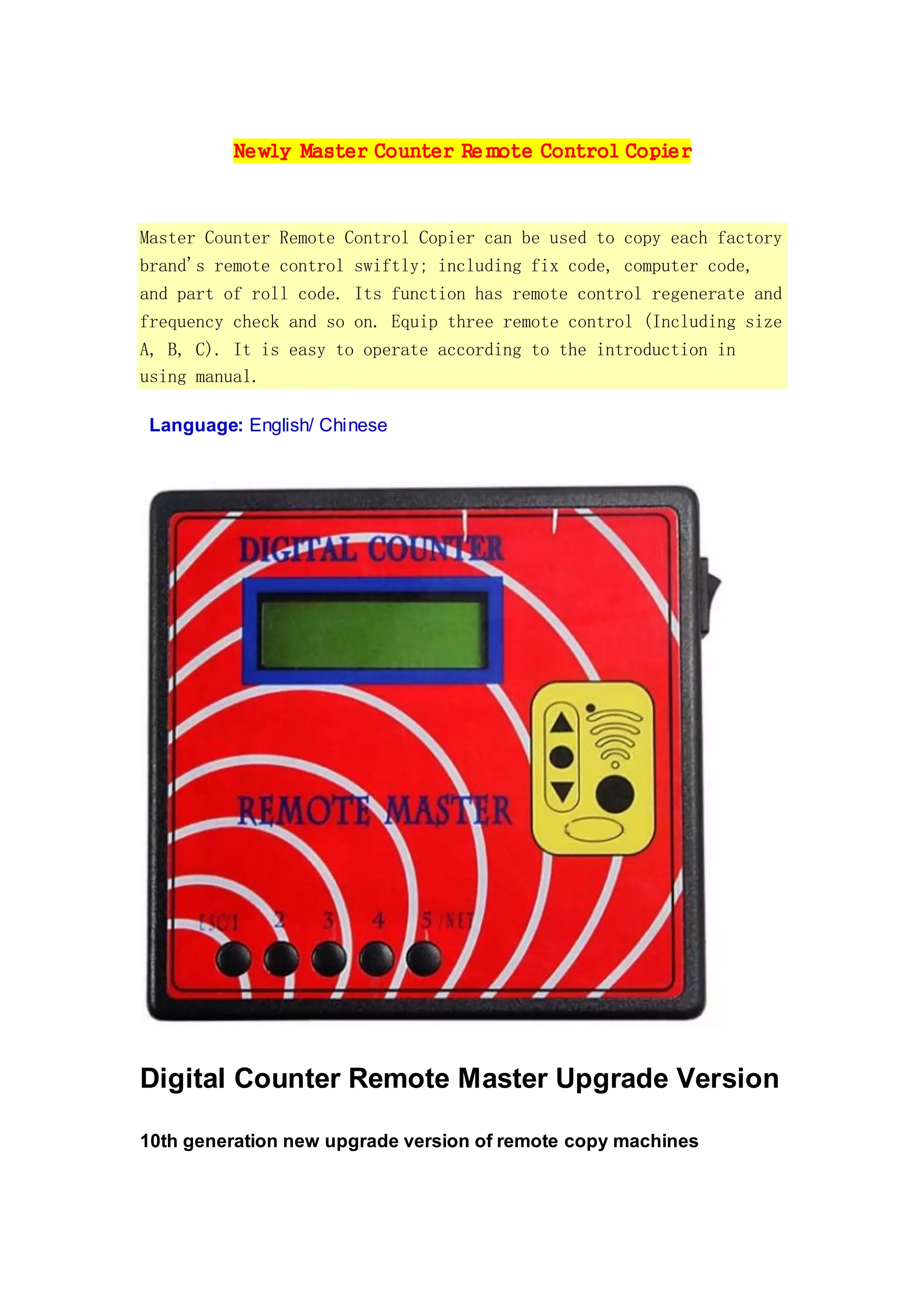 Newly master counter remote control copier | PDF