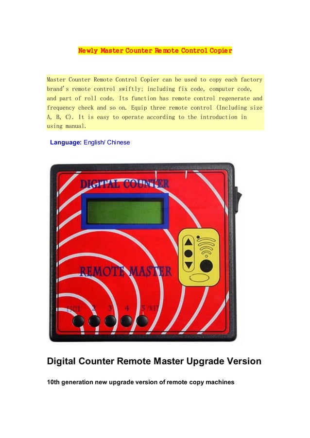 Newly master counter remote control copier | PDF | Radio Control | Hobbies & Interests
