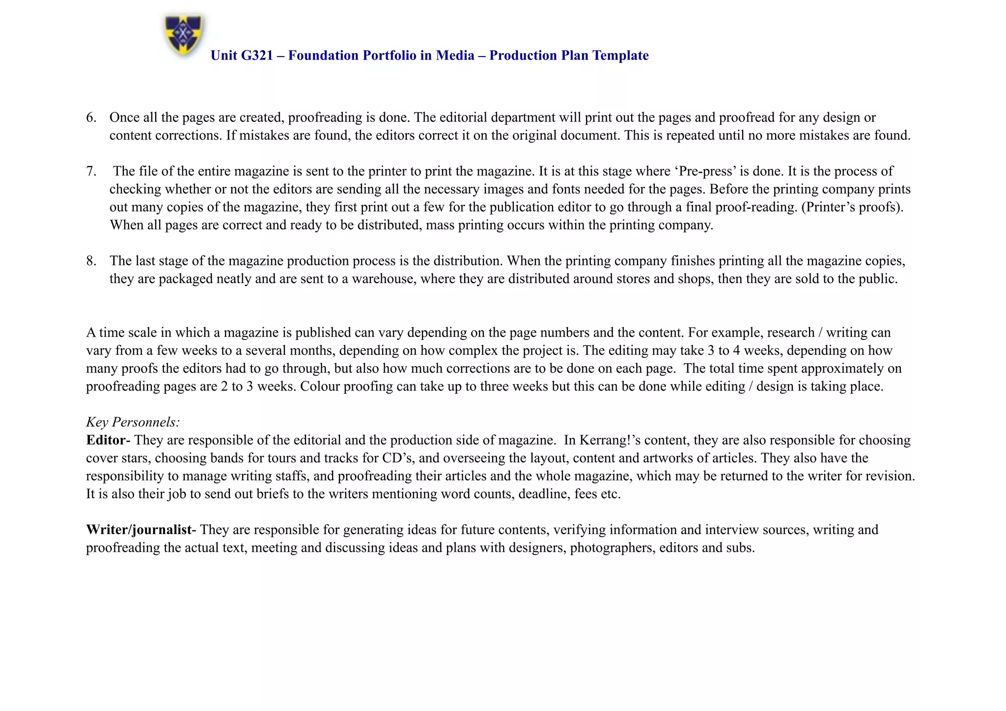 New magazine production plan template | PDF