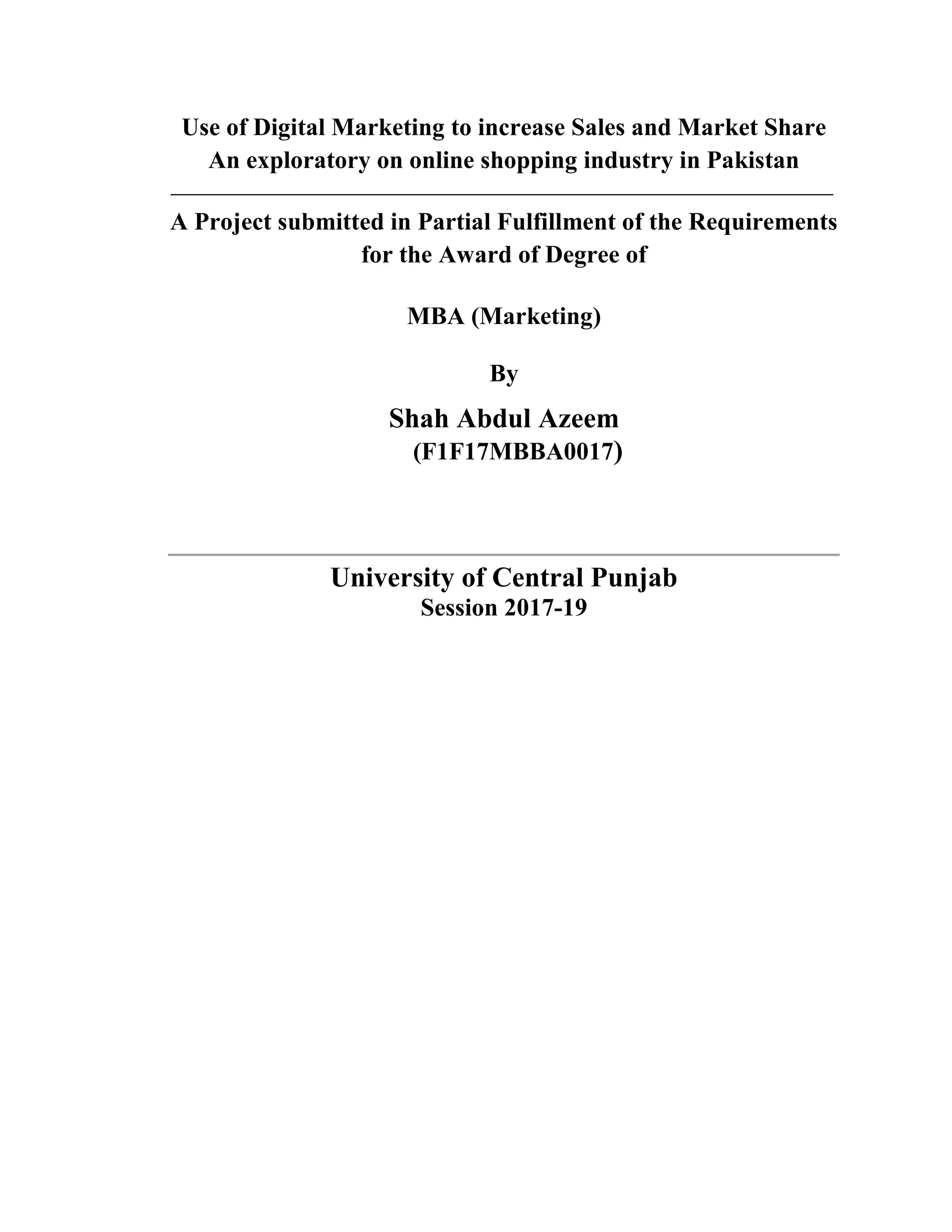 Use of digital Marketing to increase Market share in Pakistan (MBA ...