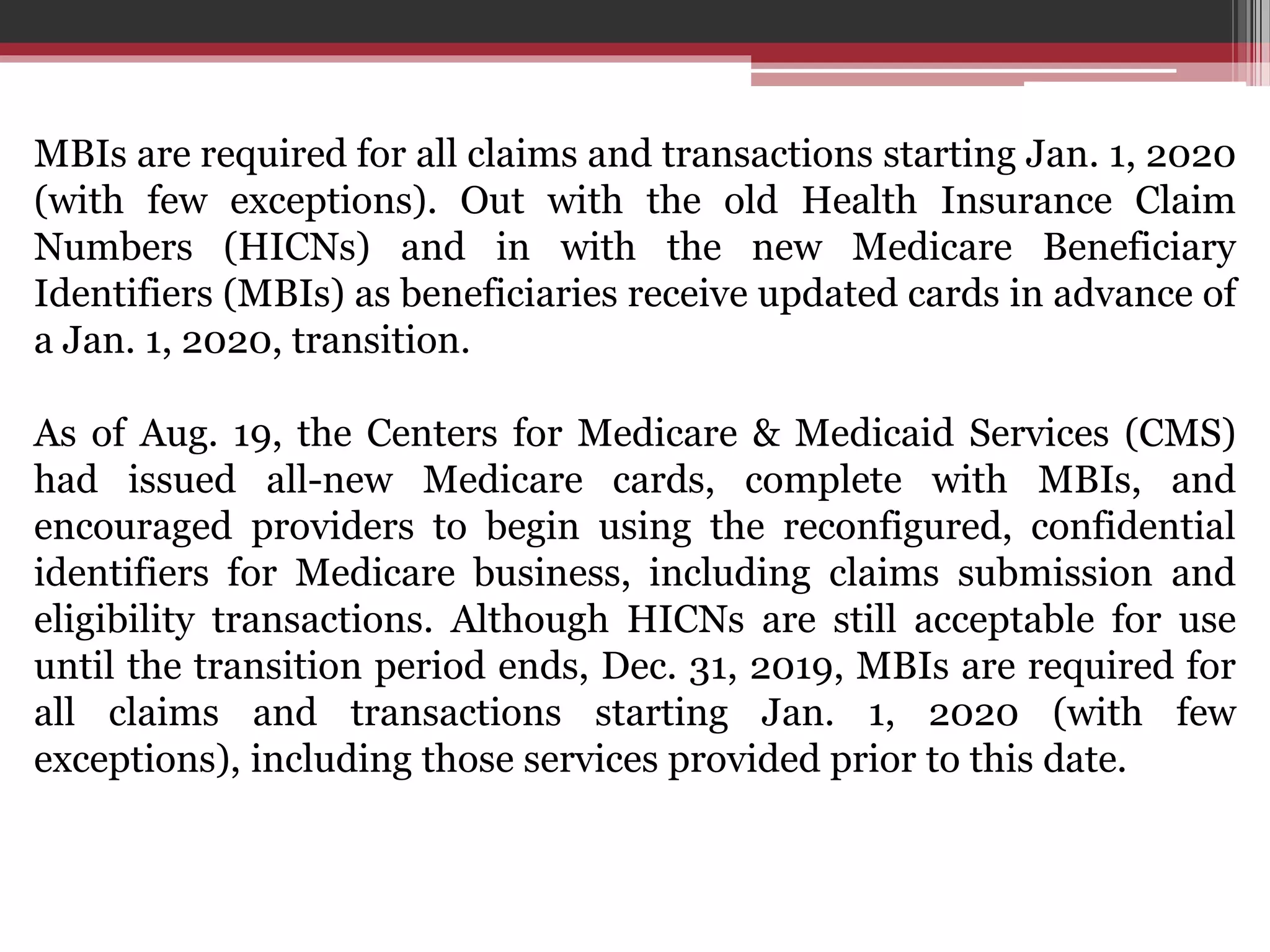 New medicare beneficiary identifiers (mbi) | PPT