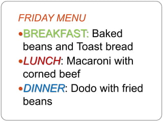 New menu timetable | PPTX