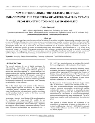 New methodologies for cultural heritage enhancement | PDF