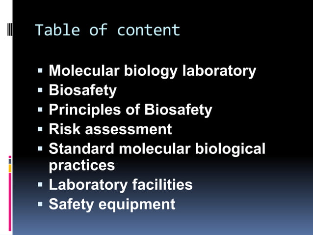Biosafety and ethics in Molecular biology laboratory | PPTX | First Aid ...