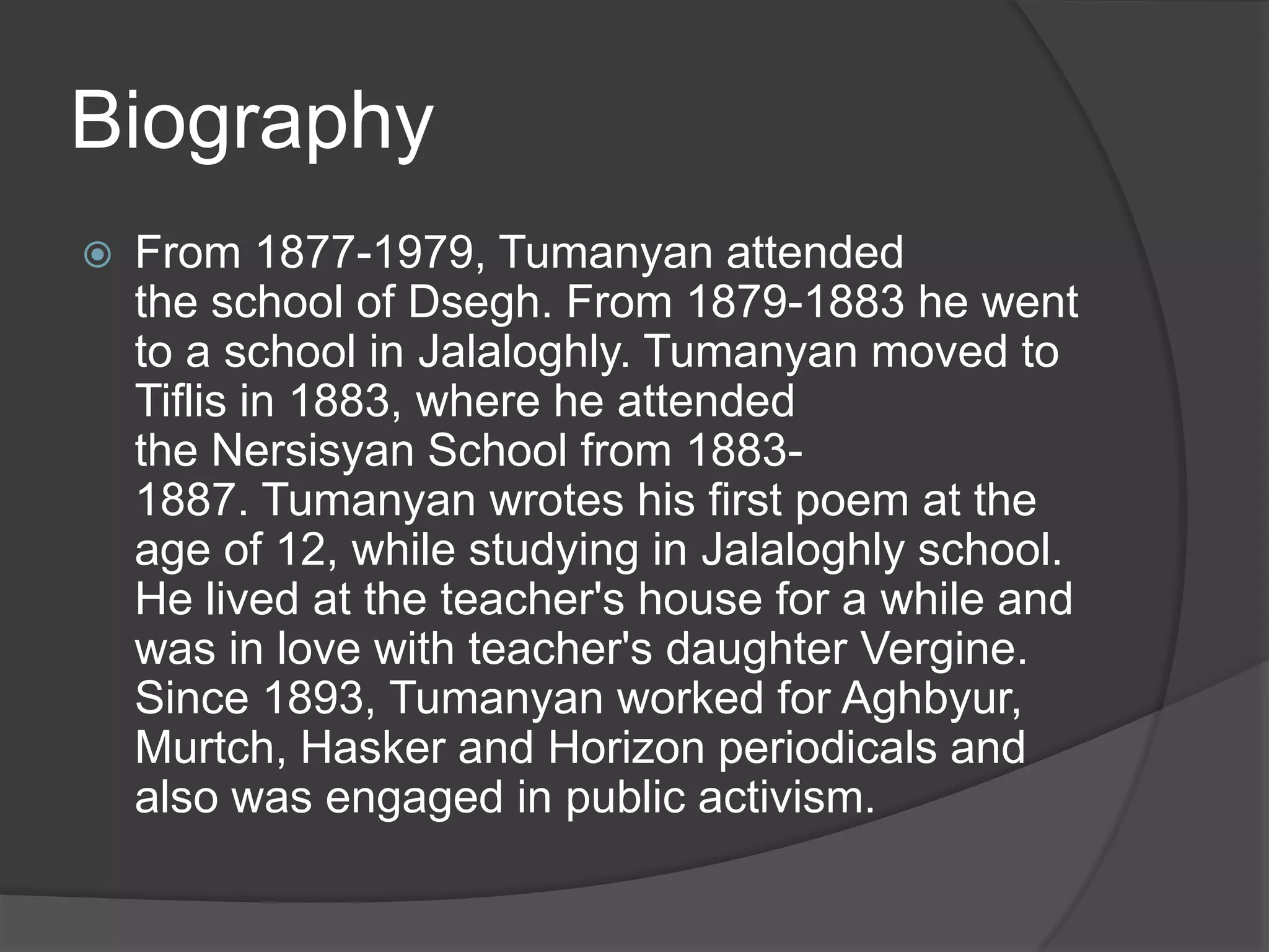 Biography of Hovhannes Tumanyan | PPTX