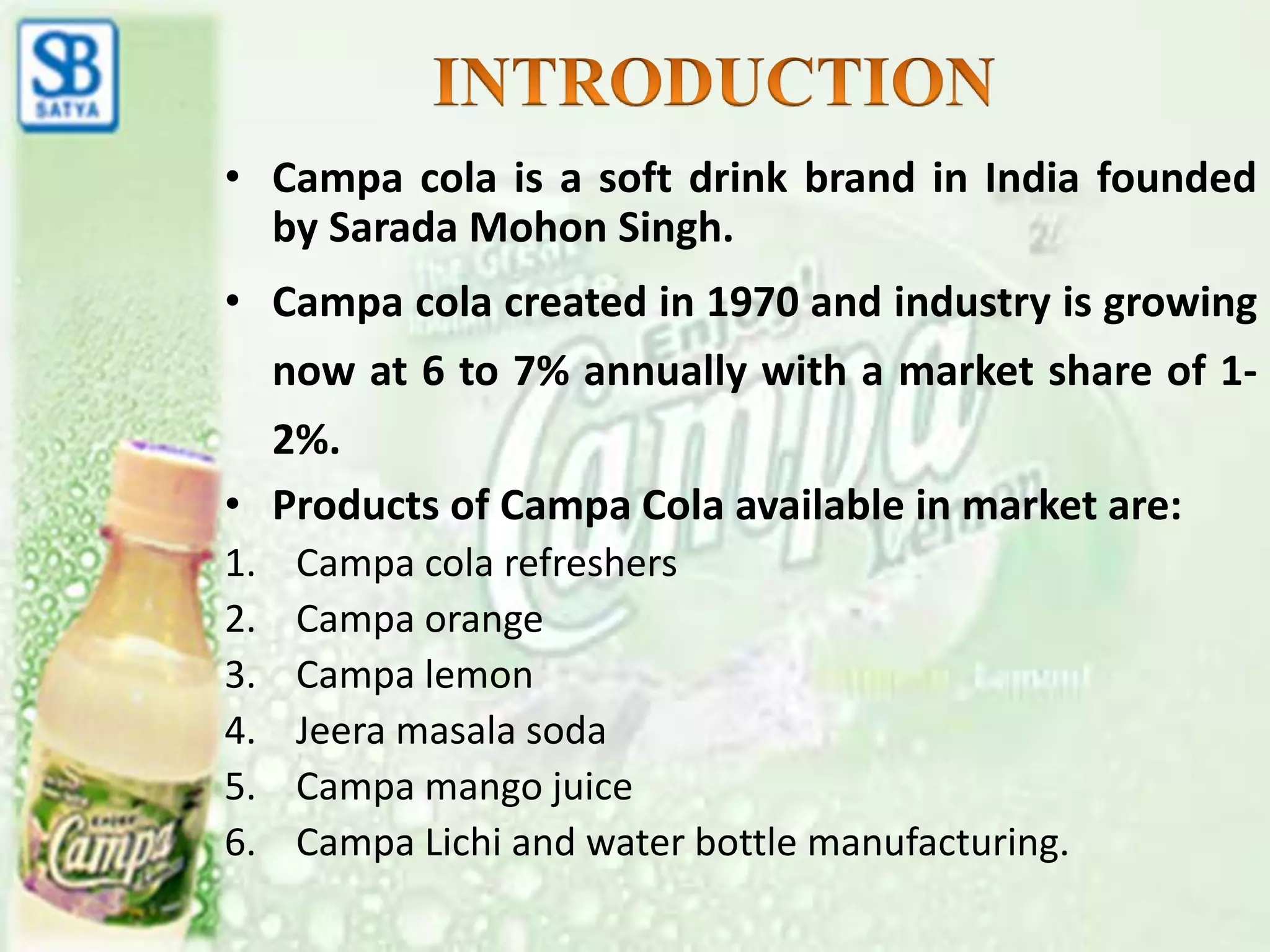 PRESENTATION ON CAMPA COLA | PPTX
