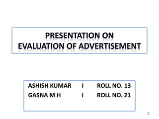 Evaluation of advertisement | PPTX