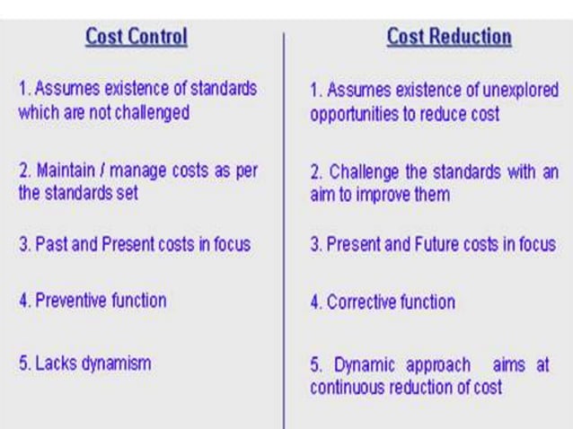Cost control and Cost reduction differences | PPT