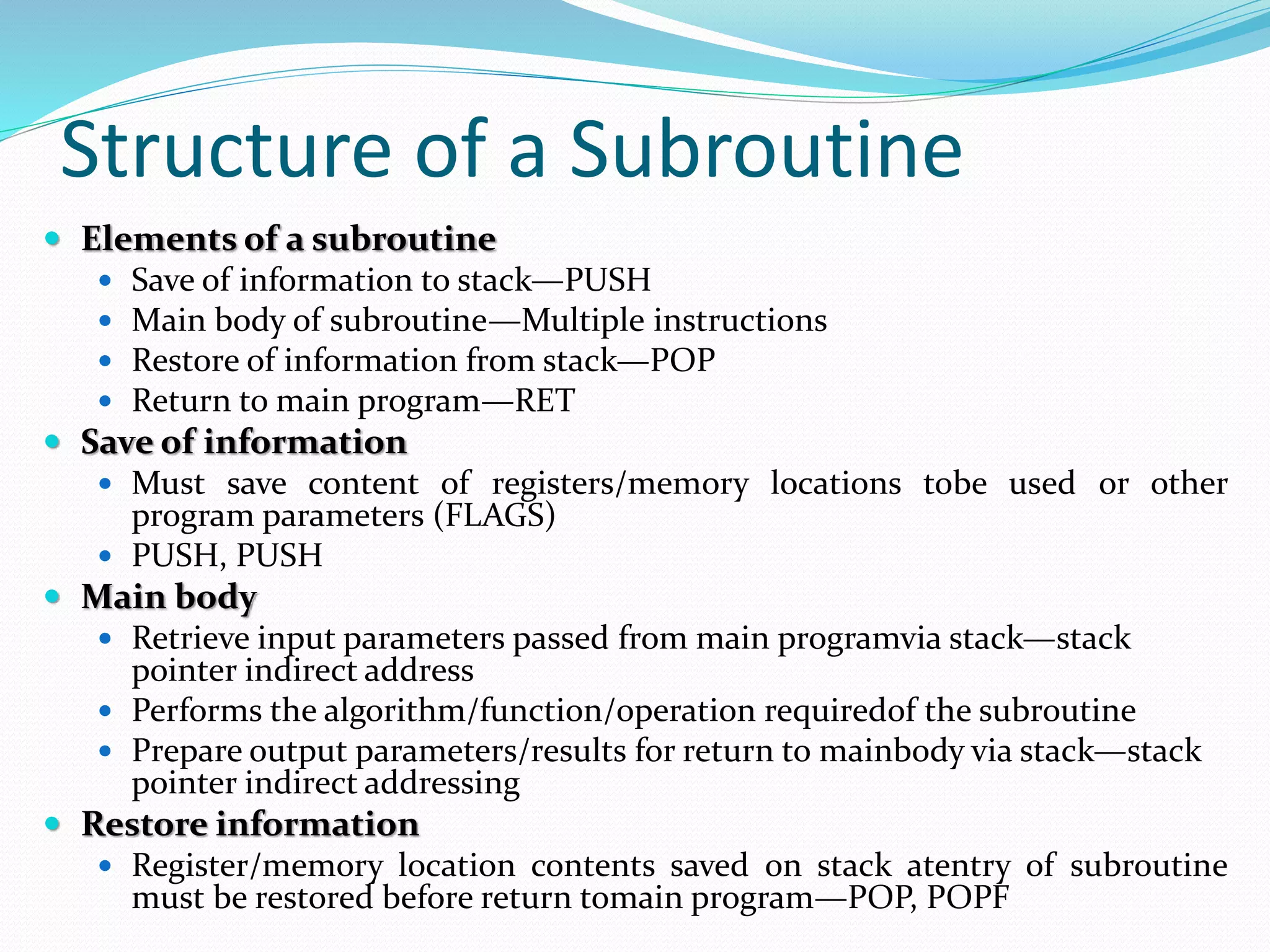 Subroutine & string in 8086 Microprocessor | PPTX