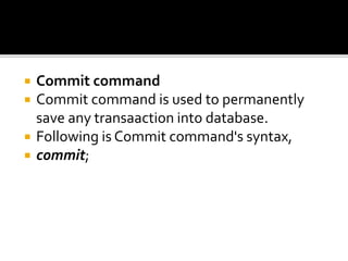 DML, DDL, DCL ,DRL/DQL and TCL Statements in SQL with Examples | PPT