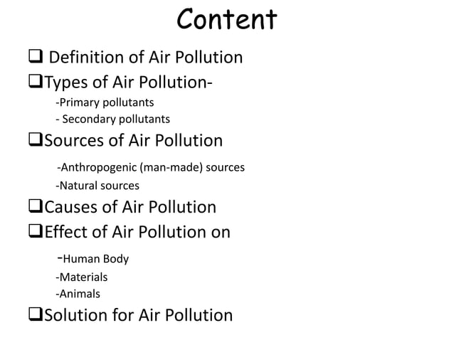 Air Pollution (slide presentation) | PPTX | Indoor Environmental ...