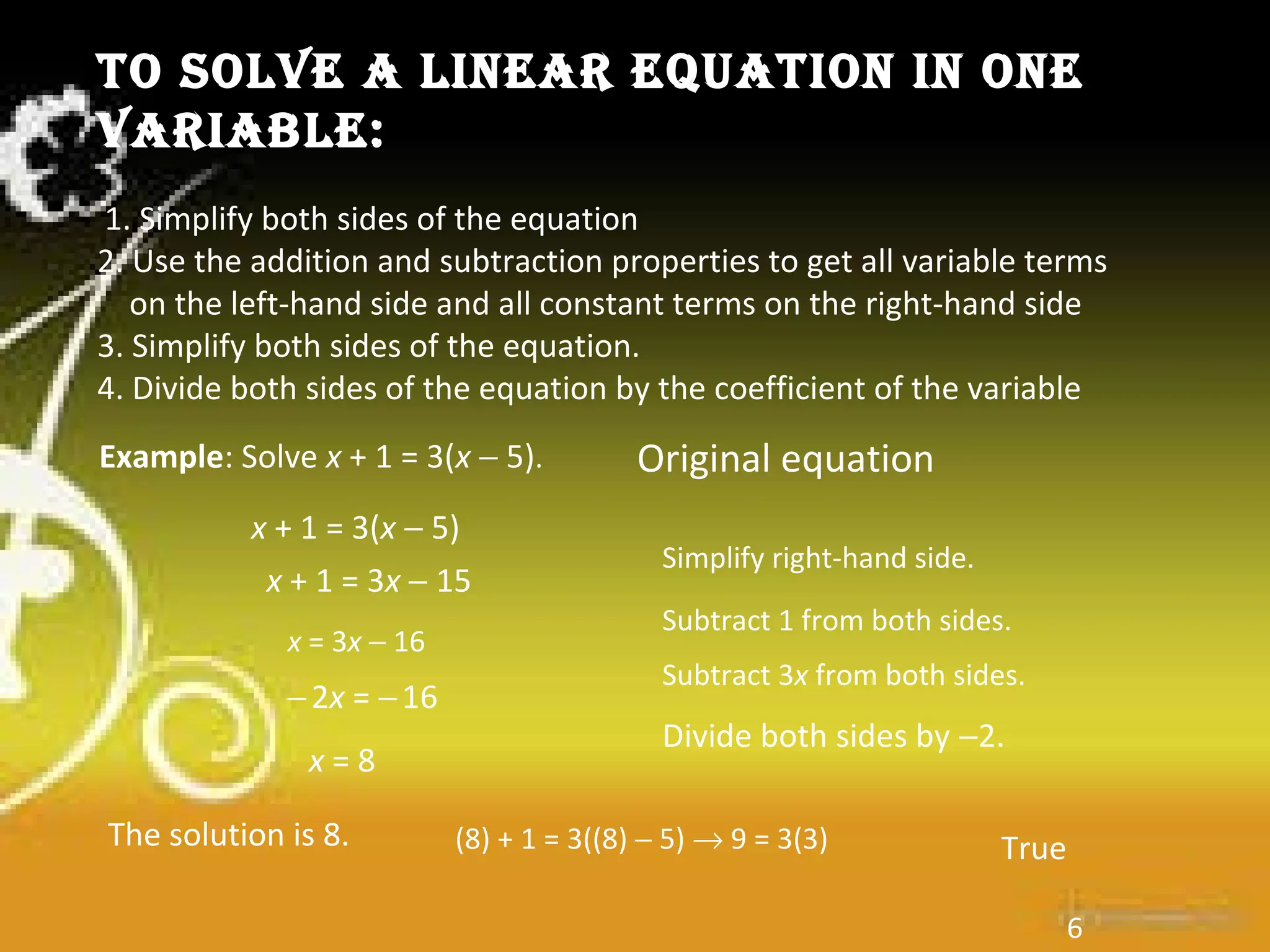 Linear Equation in one variable - Class 8 th Maths | PPT