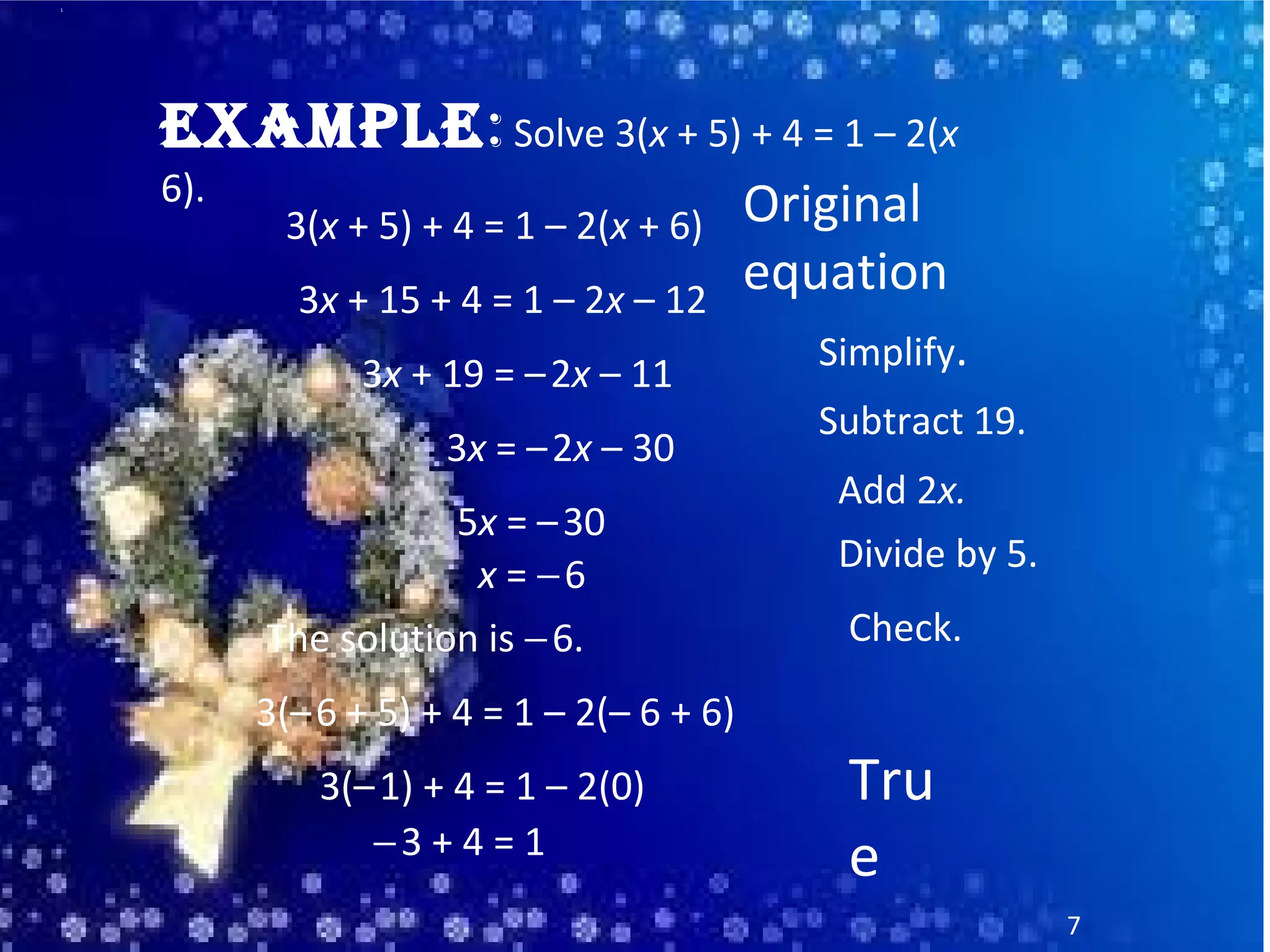 Linear Equation in one variable - Class 8 th Maths | PPT