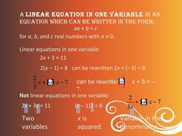 Linear Equation in one variable - Class 8 th Maths | PPT