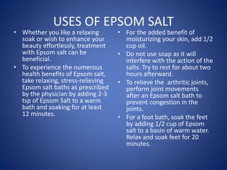 # USE OF EPSOM SALT IN HYDROTHERAPY, # MAGNESIUM SULPHATE | PPTX