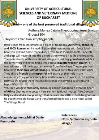 Breb – one of the best preserved traditional villages from Maramures | PPTX