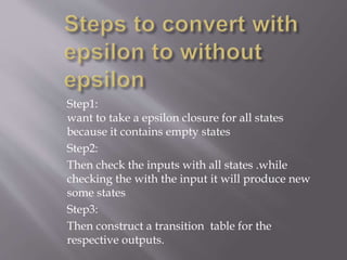 simple problem to convert NFA with epsilon to without epsilon | PPTX