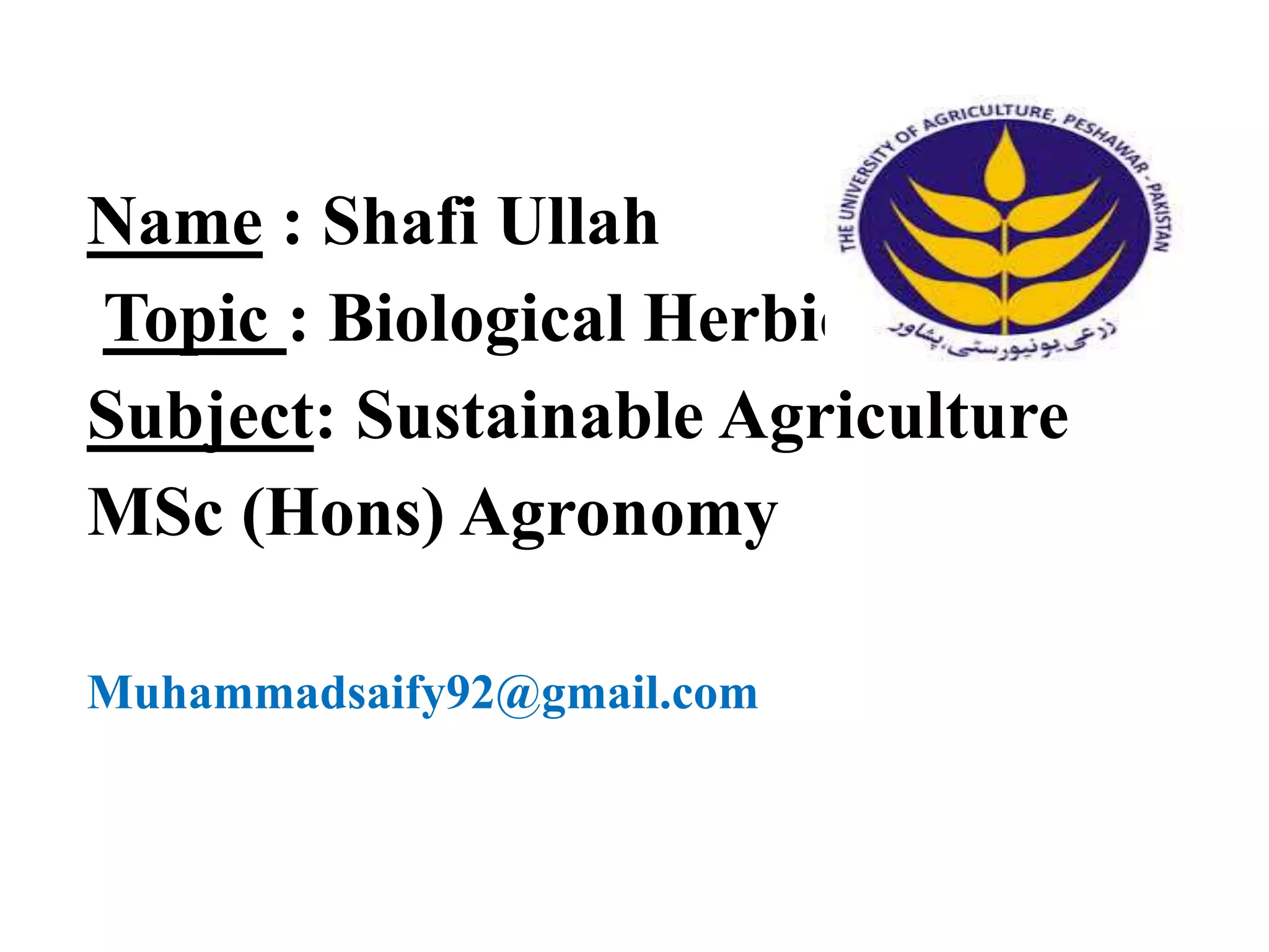 Biological herbicides and its types with available bio hebicides | PPTX