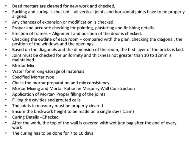 CHECKLIST FOR BRICK WALL CONSTRUCTION | PPTX