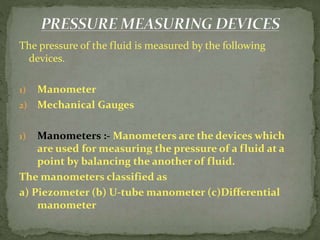 PROPERTIES OF FLUIDS & ITS PRESSURE MEASURMENTS | PPTX