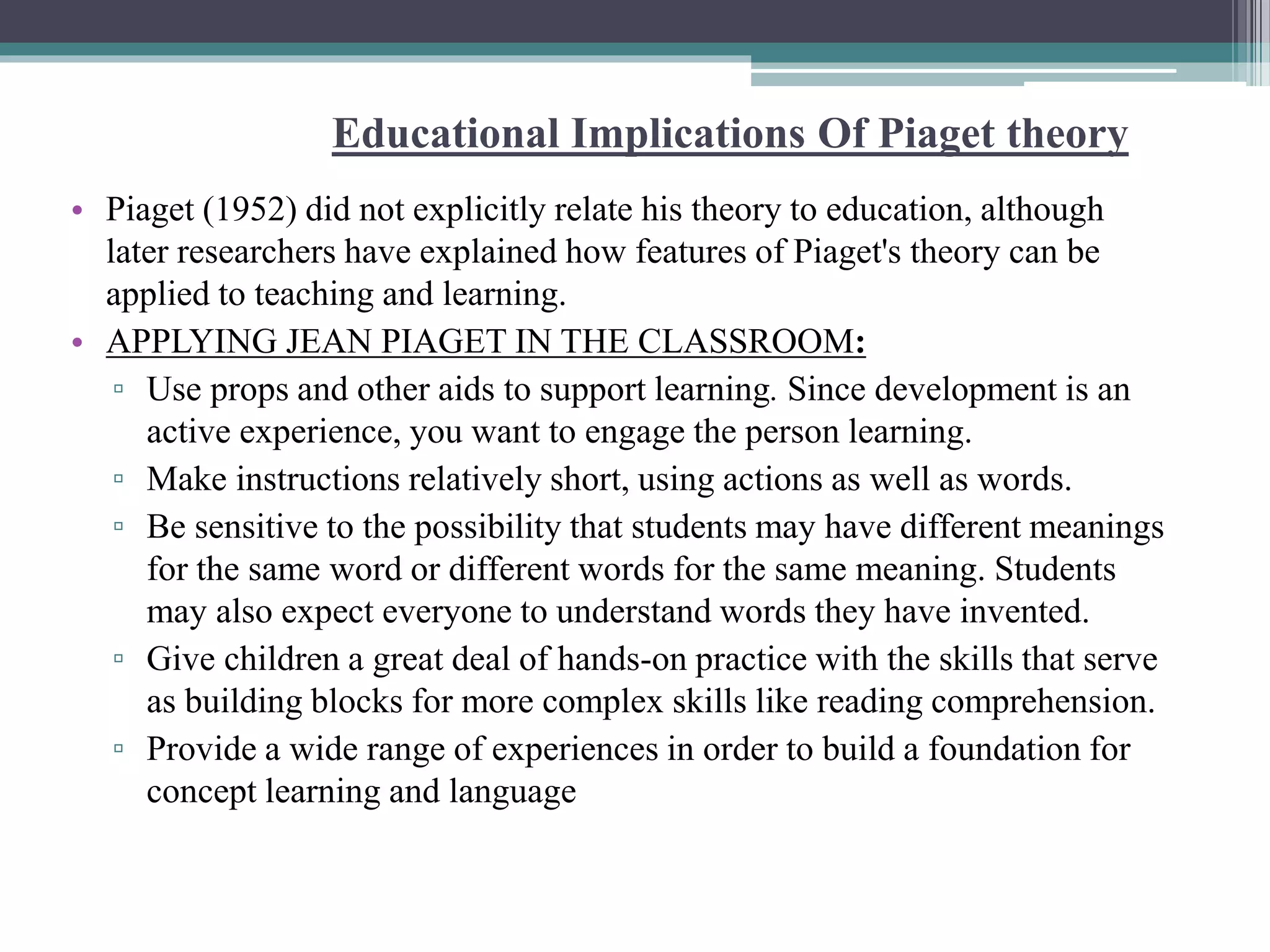 Jean Piaget's theory of cognitive development | PPTX