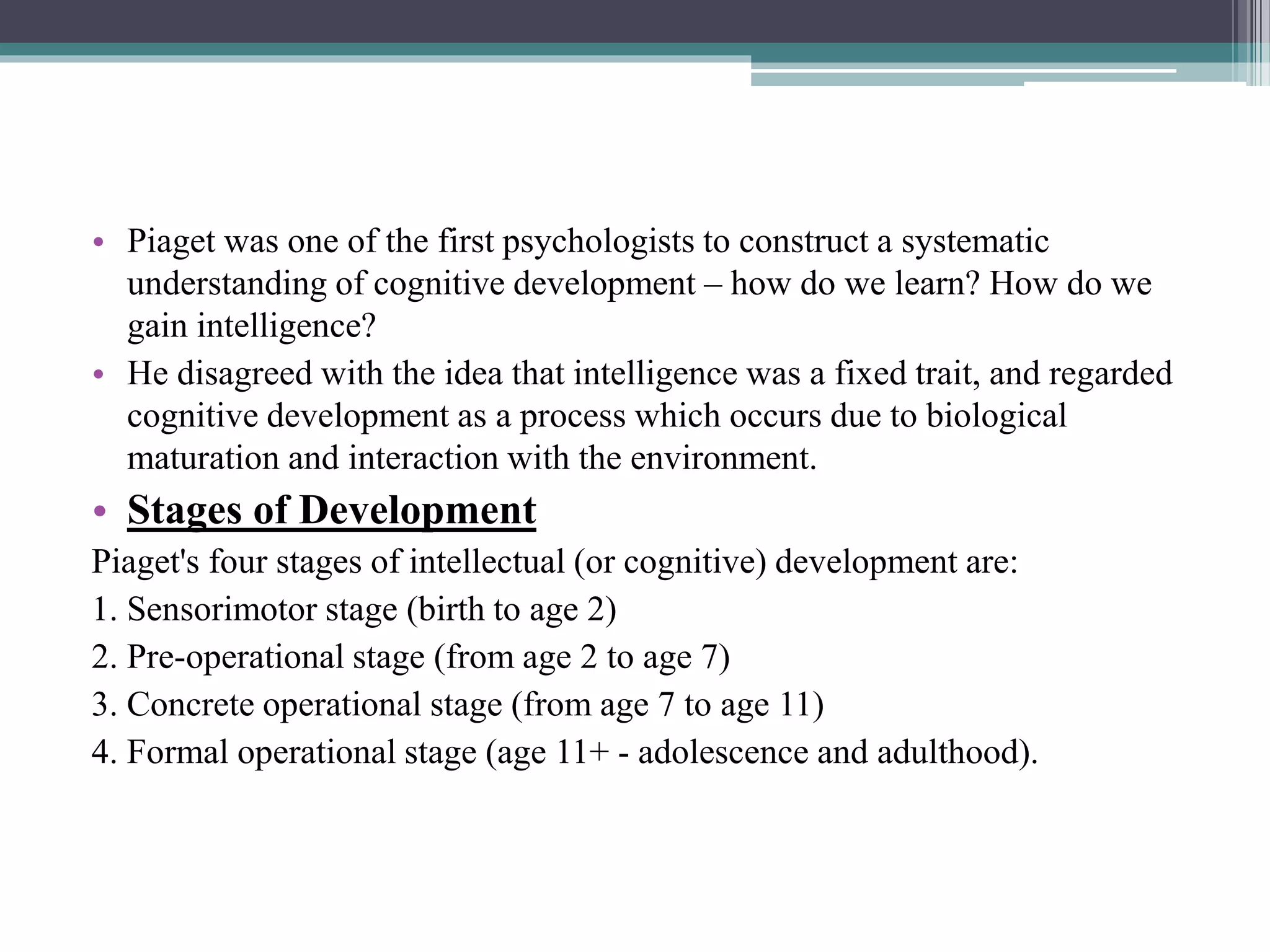Jean Piaget's theory of cognitive development | PPTX